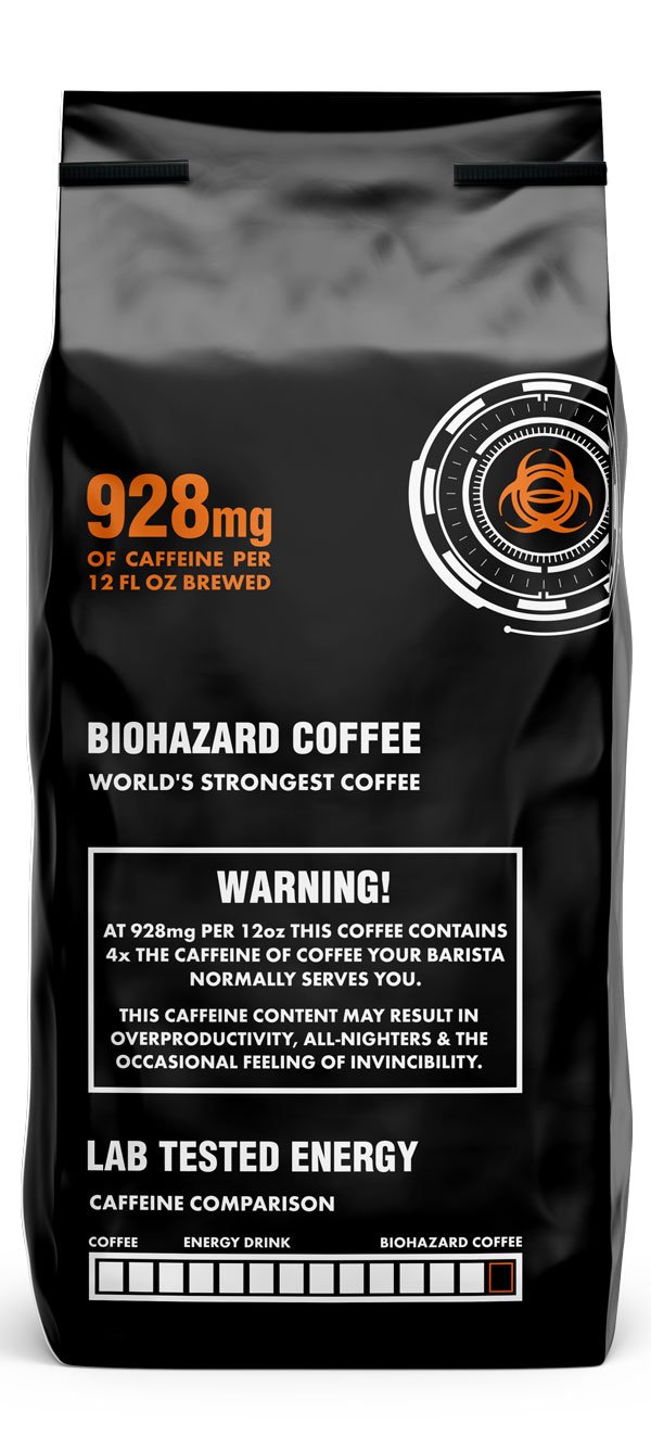 Biohazard Ground Coffee, The World's Strongest Coffee 928 mg Caffeine (16 oz)