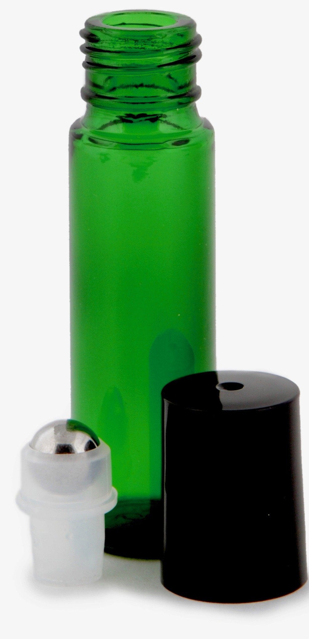Vivaplex, 6, Green, 10 ml Glass Roll-on Bottles with Stainless Steel Roller Balls - .5 ml Dropper included