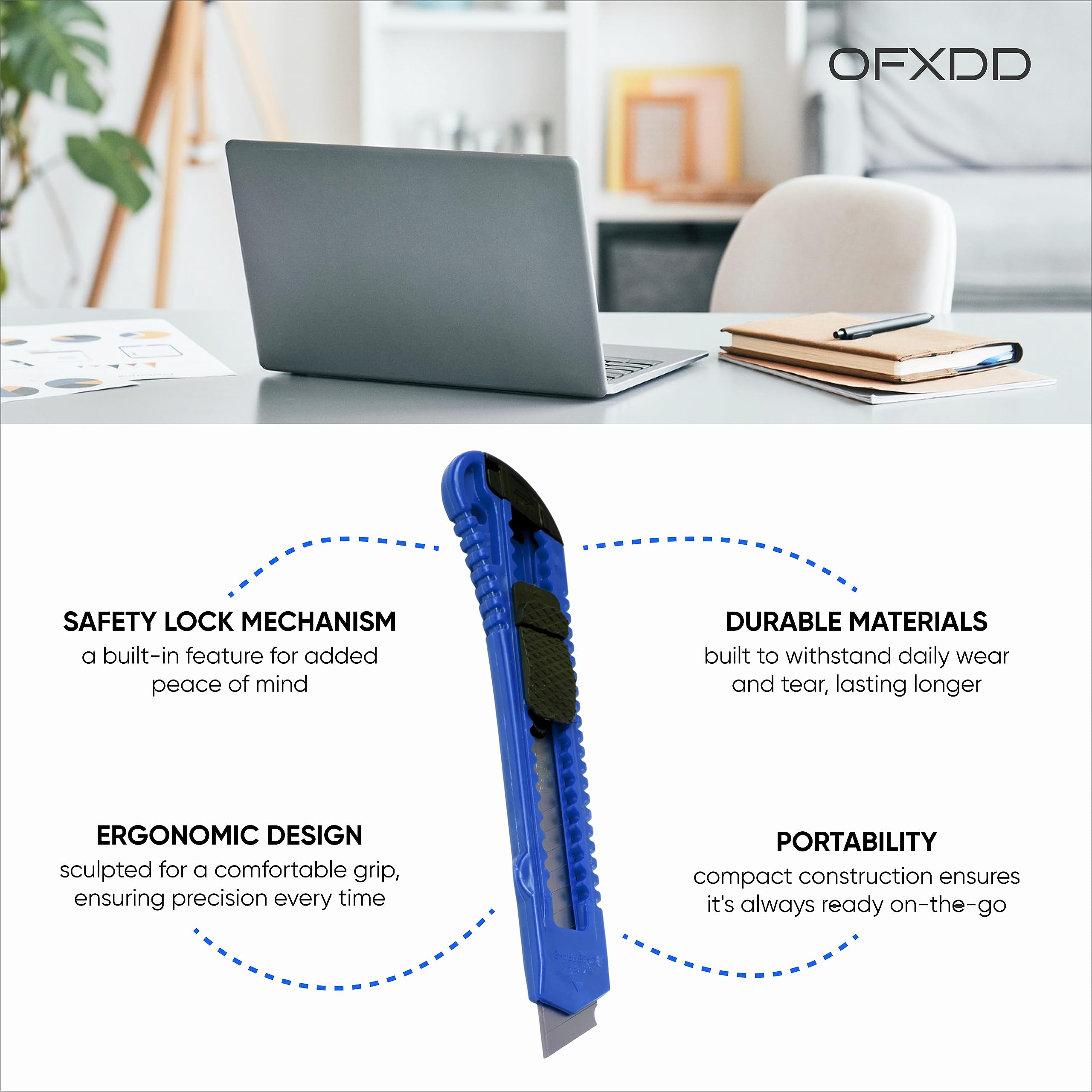 Box Cutter - Knife Utility for Cutting and Crafting - Box Knife Retractable, 6 Pcs - Versatile Box Cutter for Cartons, Cardboard and Boxes, Plastic