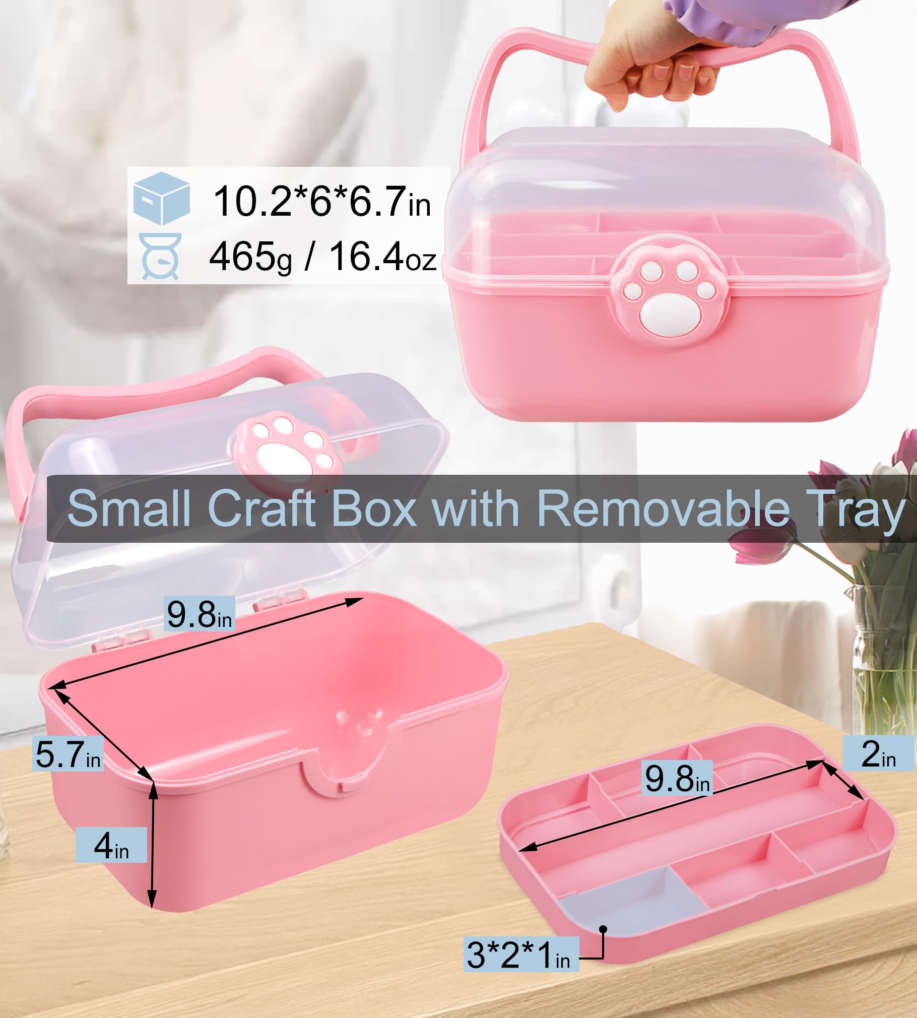 Byrixk Craft Art Box Pink Tackle Box for Girls Art Bin Storage Box with Handle Portable Storage Container Small Craft Box First Aid Box Sewing Box for Kids Fishing Tackle Box Crafting Box