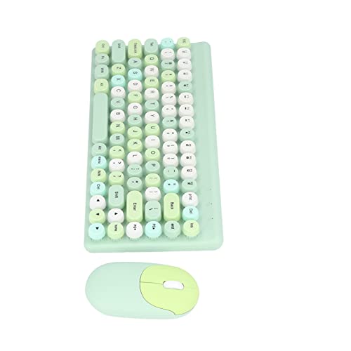 ASHATA Wireless Keyboard Mouse Combo, 86 Keys Retro Round Keycap Cute Mix Color USB Keyboard Mouse Set, 1200DPI Mouse, Gaming Keyboard for Girls, Compatible with Laptops Desktop Computers(Green)