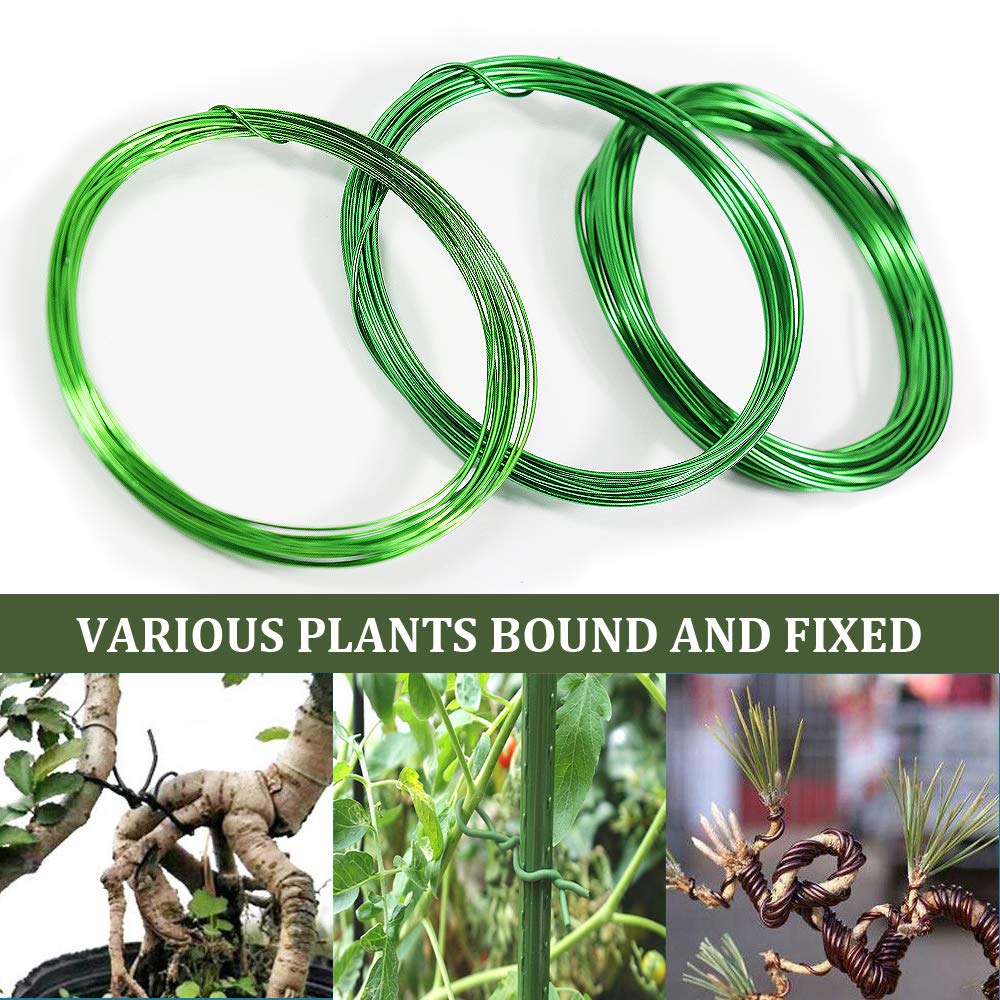 Bonsai Wire with Cutter Kit - 9 Roll Tree Training Wires 149.6 Feet Total .Anodized Aluminum Wire 1mm/1.5mm/2.0 mm Training Wire,for Bonzai Trees Indoor (149.6 Feet, Green, 9)