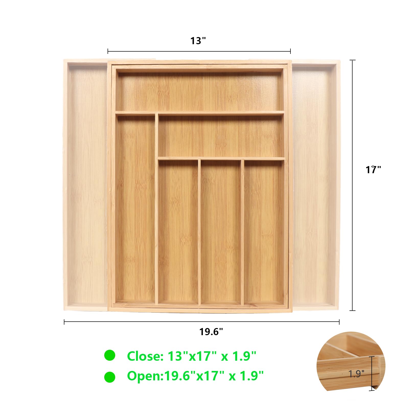 Beolee.Dan Bamboo Adjustable Cutlery Tray,Kitchen Drawer Organizer-Wood Drawer Dividers Organizer for Silverware,Flatware, Knives in Kitchen, Bedroom, Living Room(8 main compartments