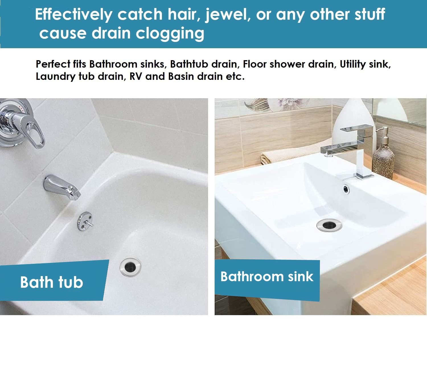 Bathroom Sink Strainer, Bathtub Lavatory Sink Drain Strainer Hair Catcher for Laundry Utility RV Sink, Stainless Steel Drain Cover. Fit Hole Size from 1.25"-1.60", Depth Than 1.97",3 Pack (1.1")