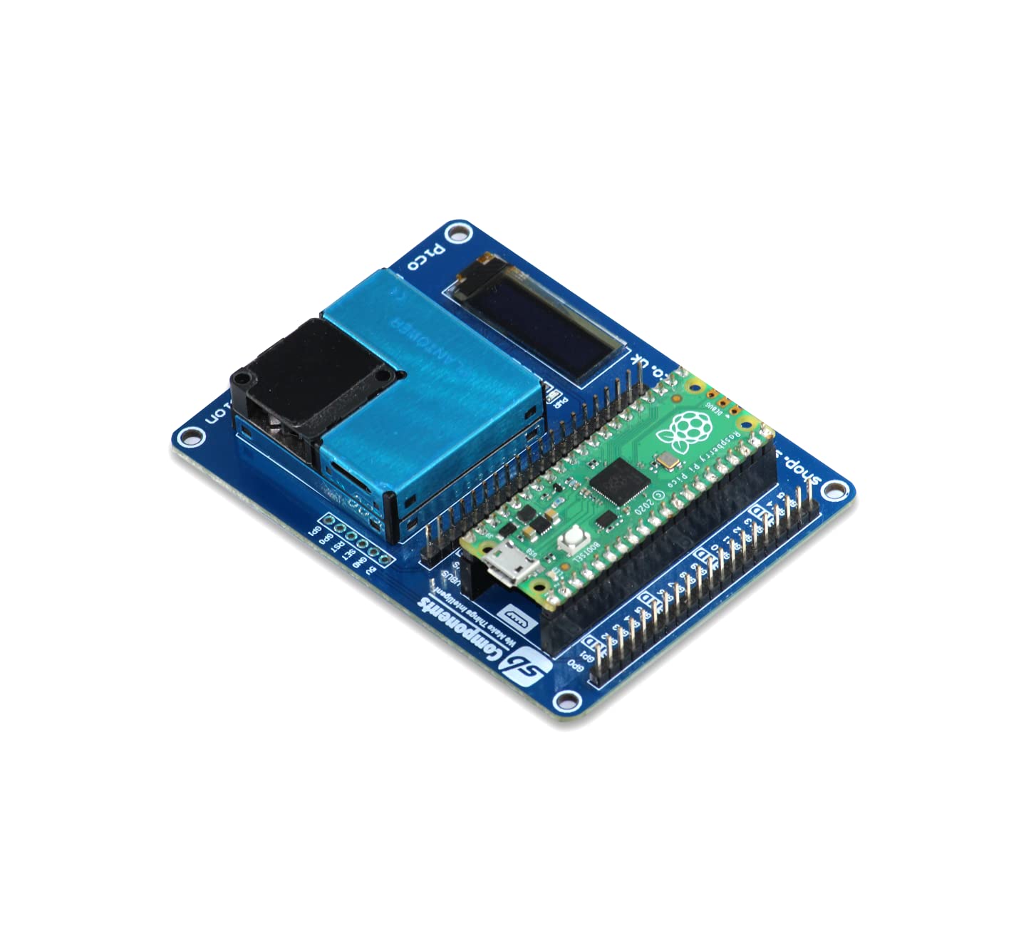 sb components Raspberry Pi Pico Air Monitoring Expansion PMSA003 Sensor Air Monitor HAT for Raspberry Pi Pico with inbuilt 0.91" OLED Display