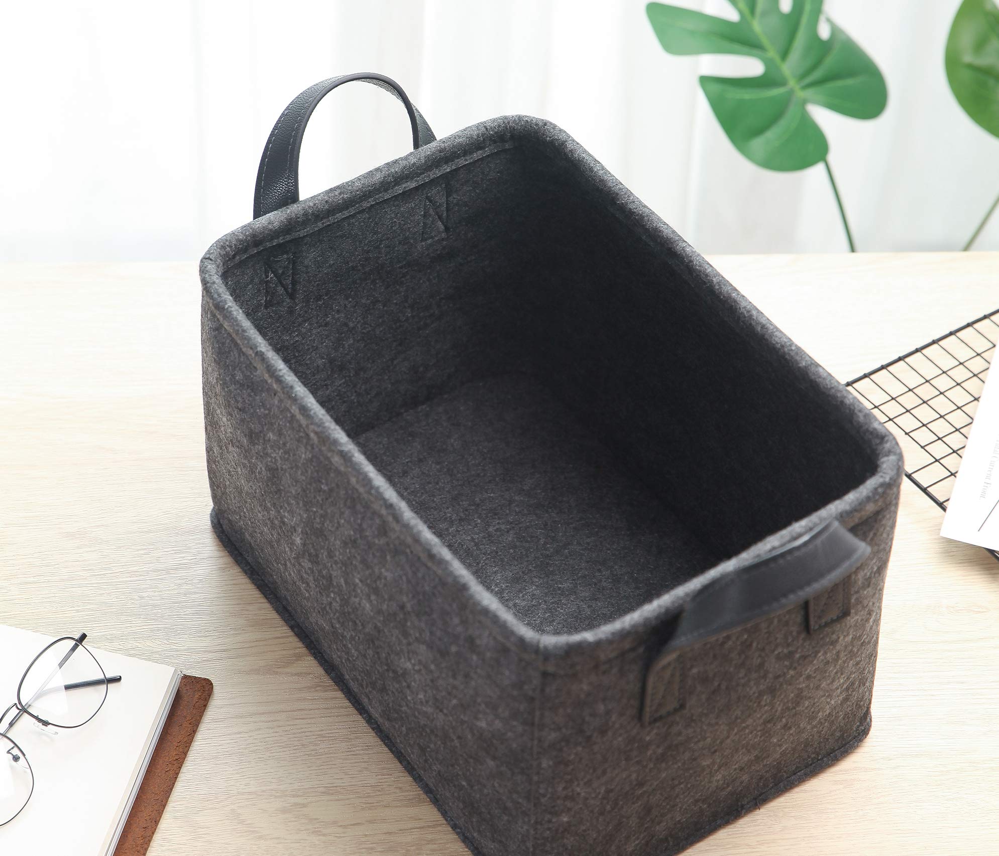 Collapsible Storage Basket with Carry Handles Felt Fabric Storage Bin Durable Organizer for Gift Toys Shoes Clothes Towels Nursery Home Laundry Office Decorative Organizing Box(Dark grey)