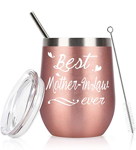 Best Mother In Law Tumbler Best Mother In Law Gifts Best Mother In Law Wine Tumbler Best Mother In Law Ever Tumbler Mother In Law Gifts from Daughter Son In Law 12 Ounce with Gift Box Rose Gold
