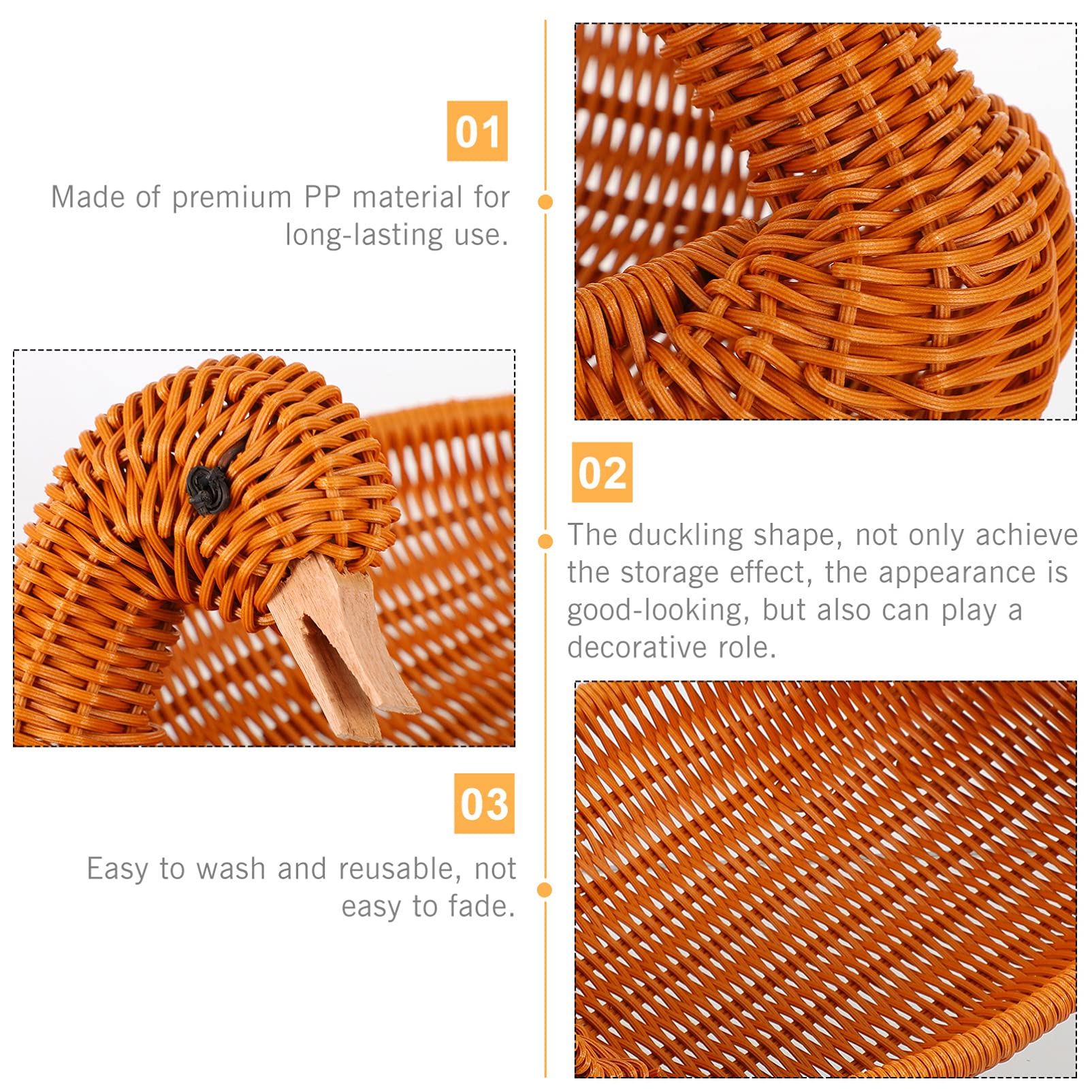 Baluue Rattan Woven Basket Fruit Bread Serving Baskets Duck Shaped Weaving Countertop Vegetable Holder Fruit Bowl Home Decor for Bread Snacks
