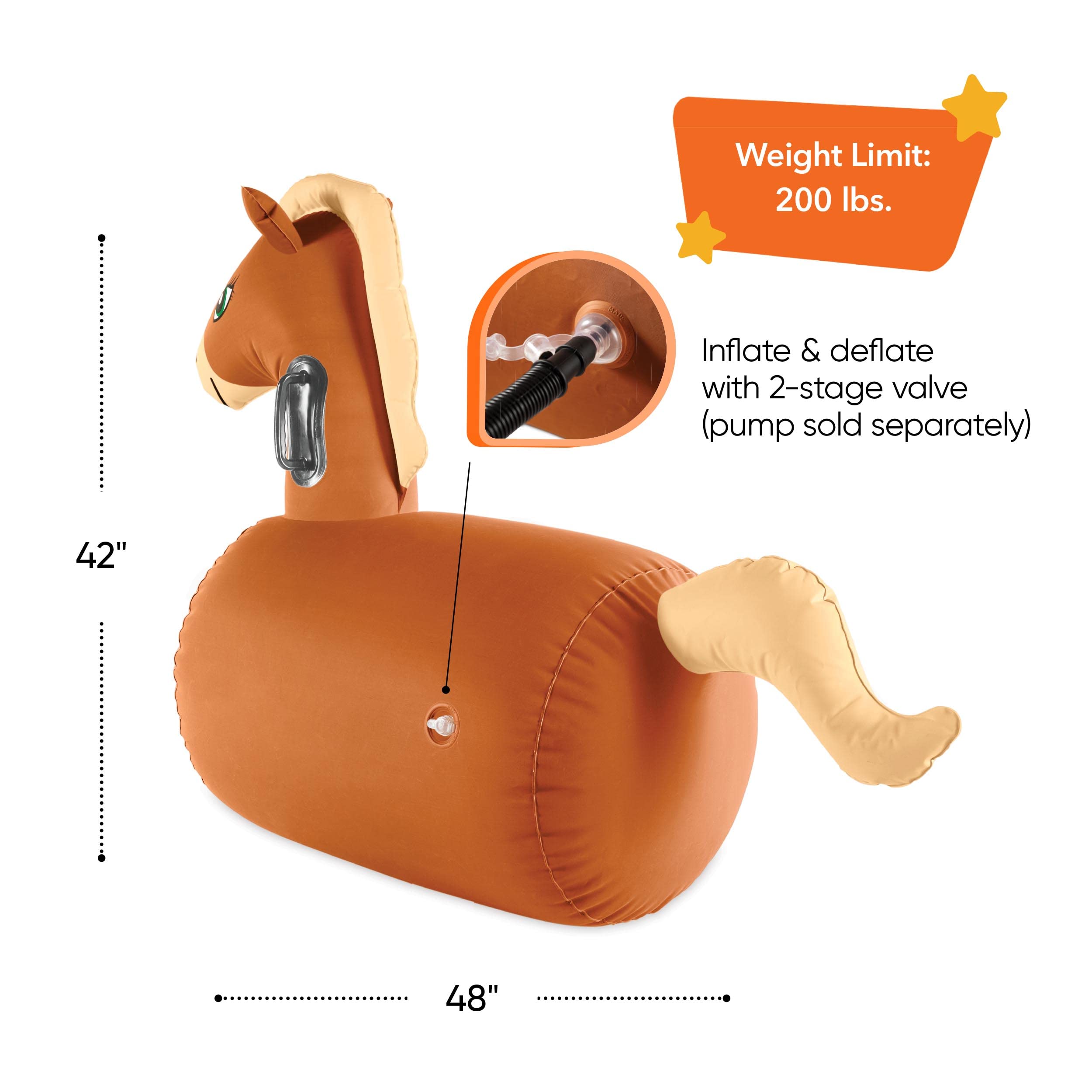 HearthSong Hop 'n Go Inflatable Bouncing Ride-On, 48" L x 20" W x 36" H, Set of 2, Outdoor Play, Ages 5 and Up, Horses