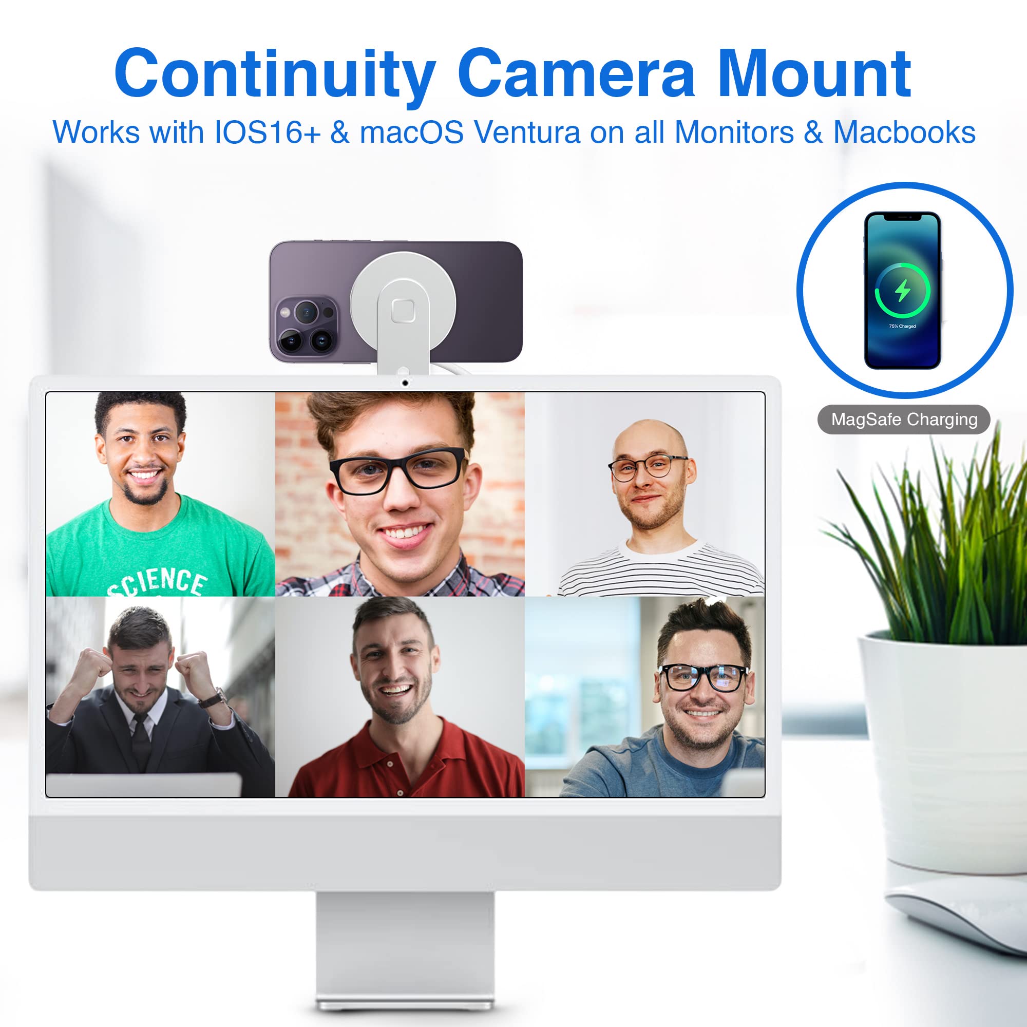 c CCMMMC Continuity Camera Mount with Wireless Charging Compatible with Magsafe for Monitors, MacBook Air&Pro, Apple TV tvOS 17, iPhone Continuity Camera