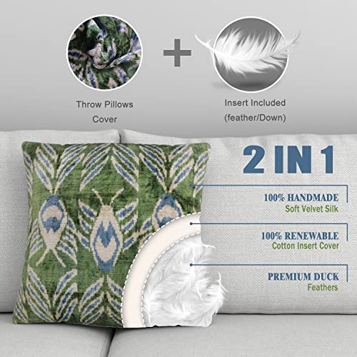 CANVELLO-Exquisite Down Pillow/Throw Cushion: Feather Pillows Elegance & Art | Iconic Throw Pillows with Ikat Design | Soft Velvet Silk (20" x 20”)