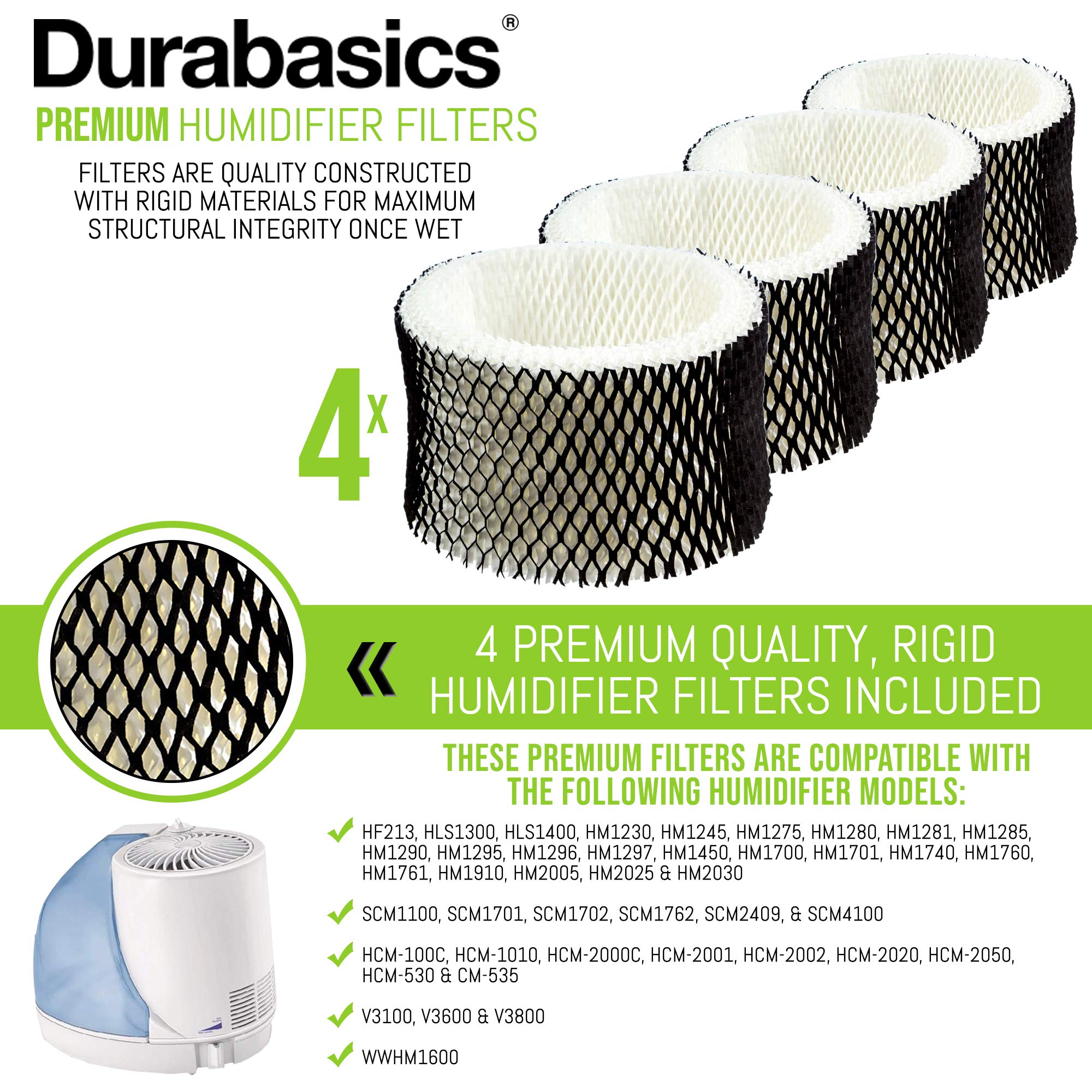 Durabasics 4 Pack Compatible Holmes HWF62 Humidifier Filter, Replacement for Holmes Humidifier Filter HWF62, Holmes A Filter Compatible, Compatible with Humidifier Filters Sunbeam Humidifier Filter A