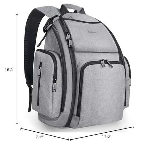 Mancro Diaper Bag Backpack, Large Multifunction Waterproof Travel Baby Changing Bag for Dad Mom with 4 Insulated Pockets and Stroller Straps, Maternity Baby Bag for Boys Girls, Grey