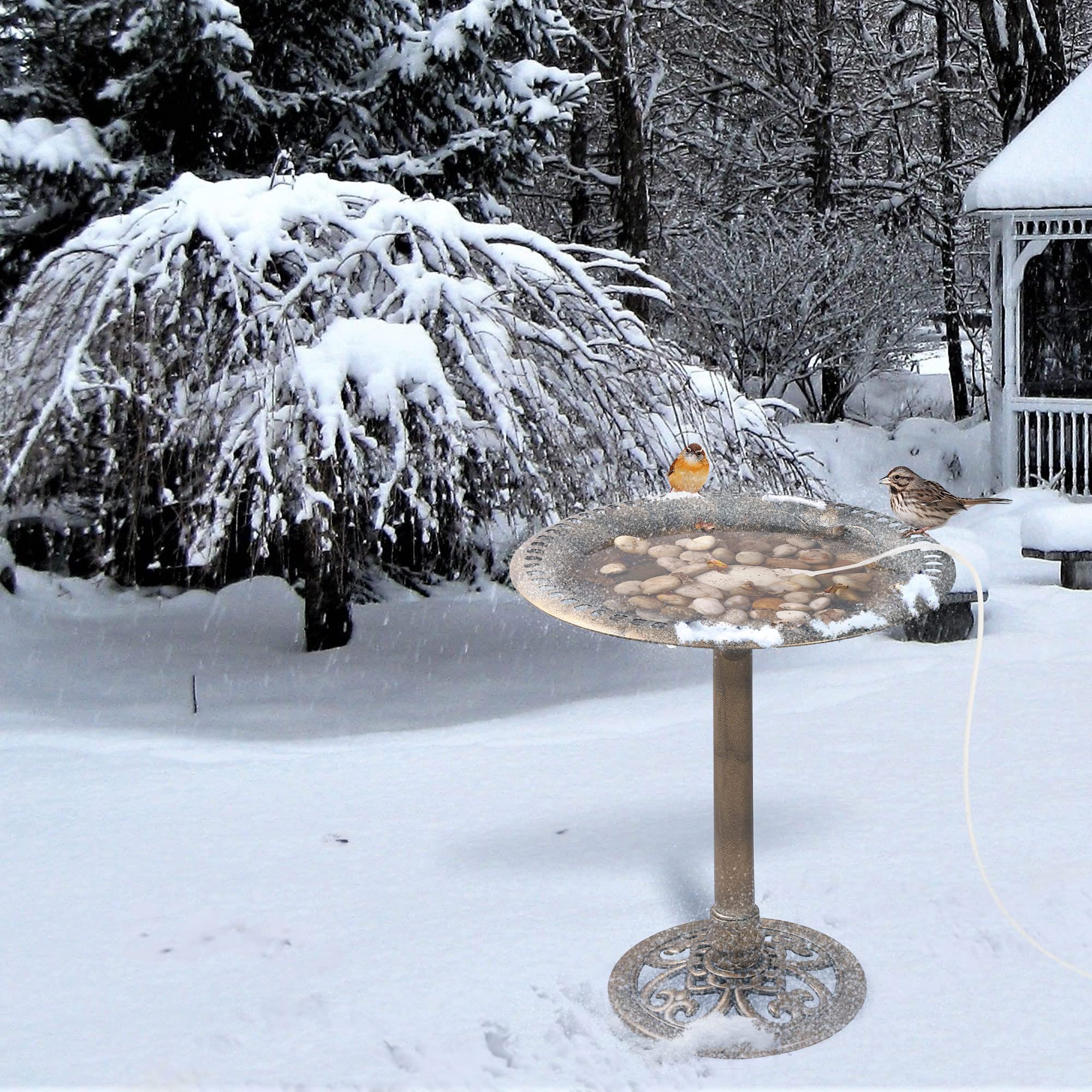 Bird Bath De-icer Heater with Aluminum Base, Outdoors Pond De-icer 60 Watts for Winter Deicer, Birdbath Deicer Water Heater Thermostatically Controlled for Patio Yard and Lawn (Solid Color Style)