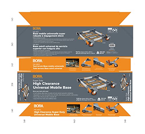 Bora Portamate Mobile Base PM-3800 with High Clearance 5β Wheels β Universal, Heavy Duty, Adjustable Rolling Kit, Floor Dolly Roller for Equipment, Power Tools, Machines- 1500 lb Capacity