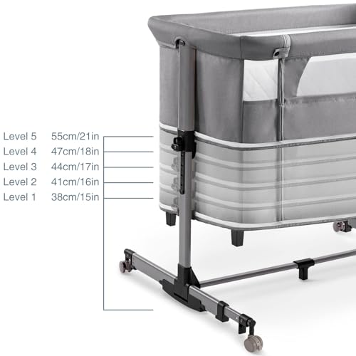 Baby Bedside Bassinet with Wheels and Storage, 3 in 1 Travel Baby Crib Bedside Crib with 5 Adjustable Height, Portable Baby Bed Co Sleeper