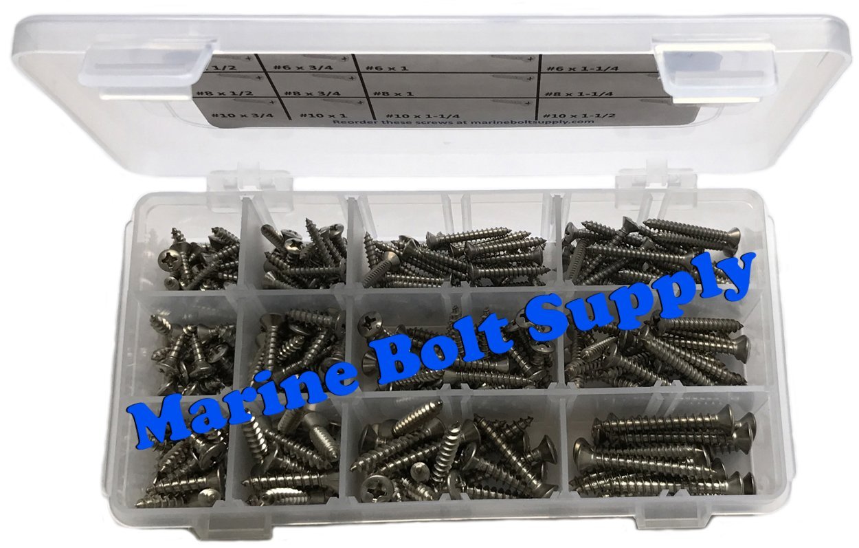 Type 316 Stainless Steel Phillips Drive Oval Head Sheet Metal Screw Kit - Marine Bolt Supply 6-111915
