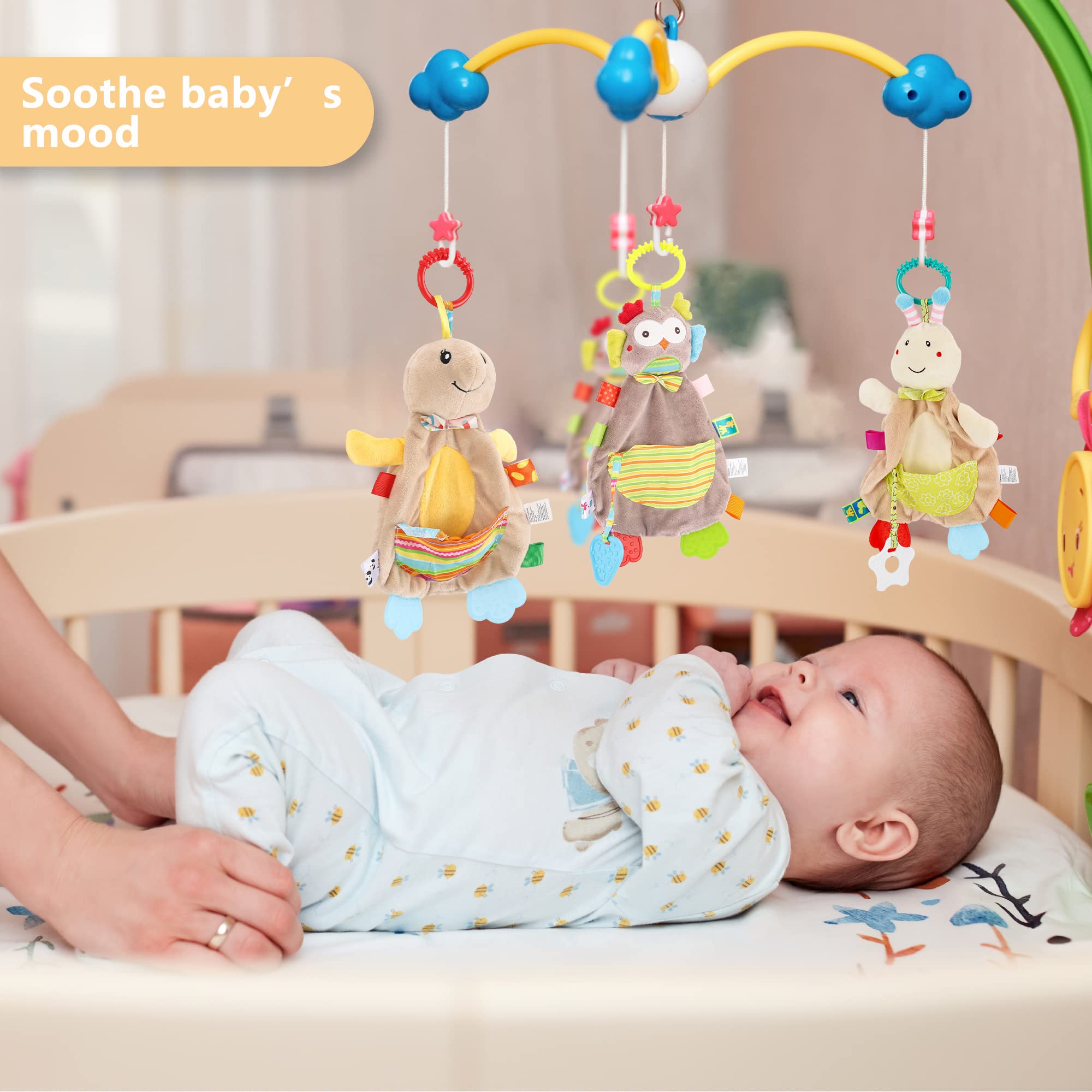 Baby Teething Cuddly Teether with Rabbit Character, 3 Textured Teething Places, BPA-Free Silicone, Soft Fabric Textures to Explore, and Crinkle Sounds to Discover