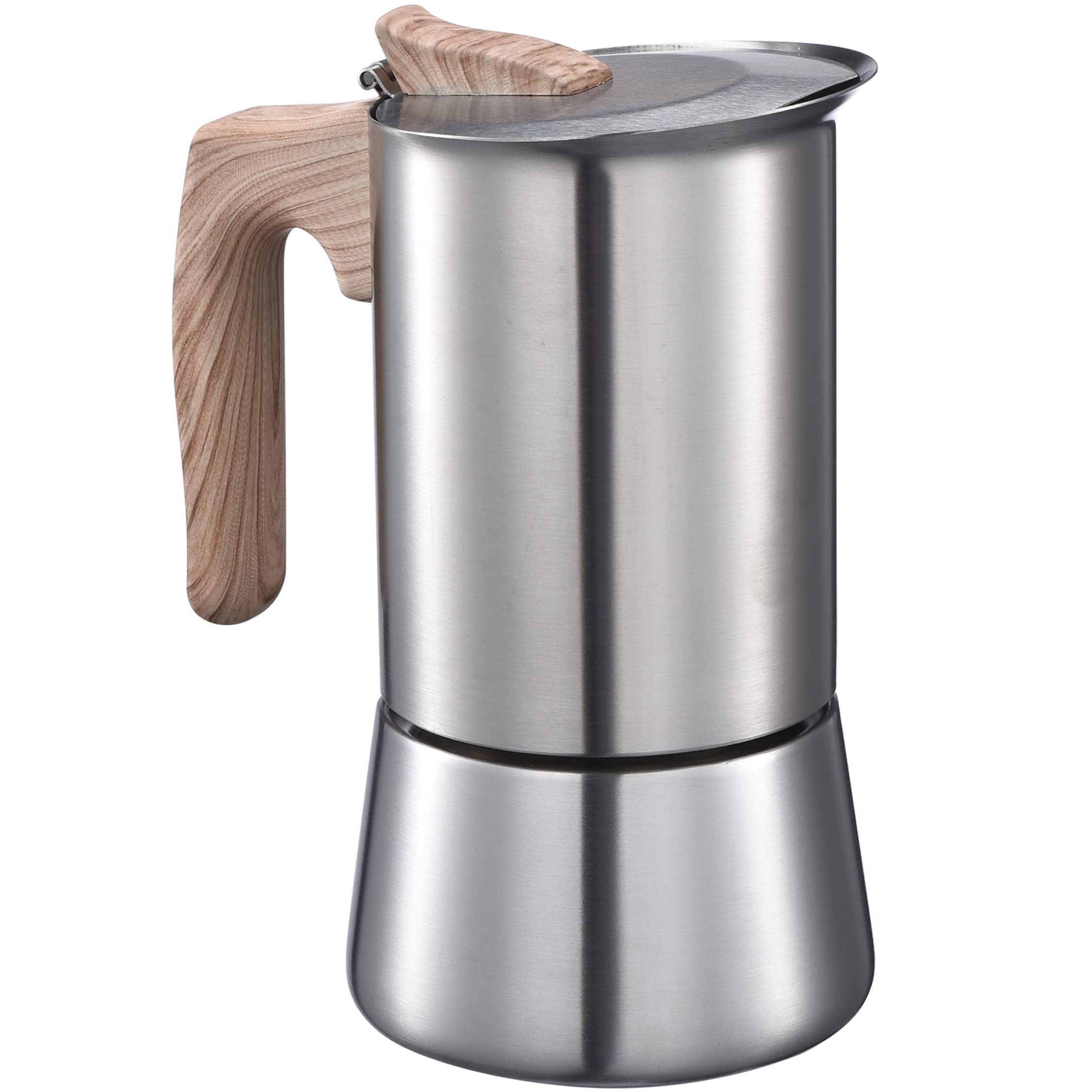 Bruntmor Stovetop Espresso Maker - Italian Coffee Pot, Stainless Steel - 5.51" D x 3.85" W x 7.48" H - For Stove Top, Induction, Gas, Electric - Thermal Moka, Cappuccino Pots