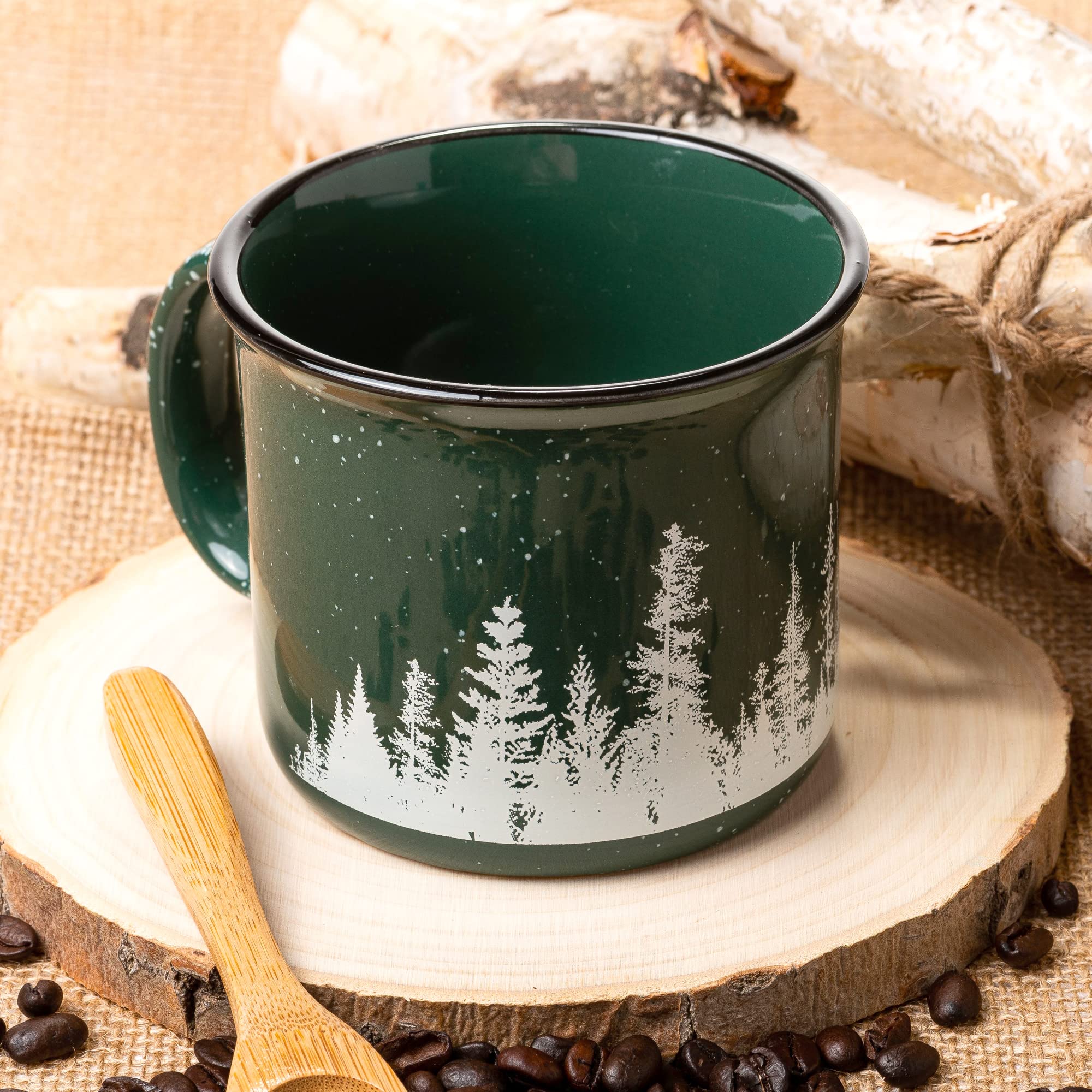 Black Lantern Coffee Mugs β Forest Landscape Ceramic Coffee Mug for Women and Men - Coffee Cappucino and Hot Chocolate Mugs - Rustic Campfire Coffee Mug