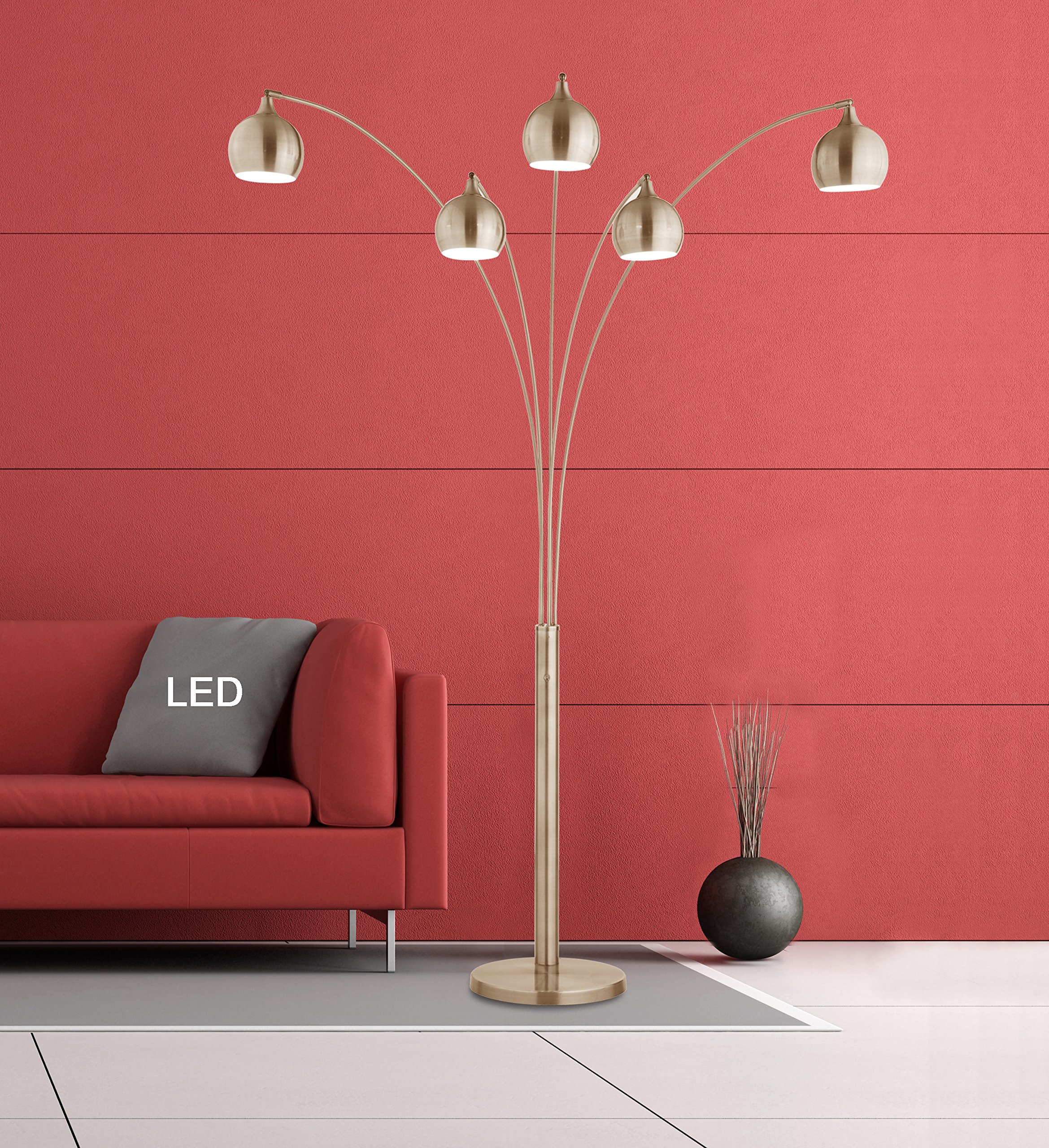 Artiva USA LED9656FAB Amore 86" 5-Arched LED Floor Lamp with Dimmer, Antique Satin Brass