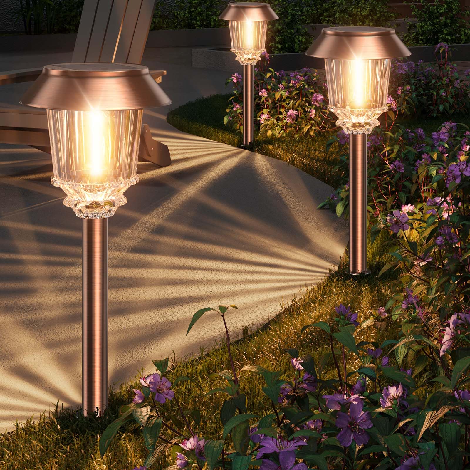XMCOSY+ Solar Pathway Lights Outdoor - 6 Pack Solar Lights Outdoor Waterproof, 10-40 LM Dimmable Auto On/Off Solar Outdoor Lights Yard Garden Walkway Driveway (Warm White)