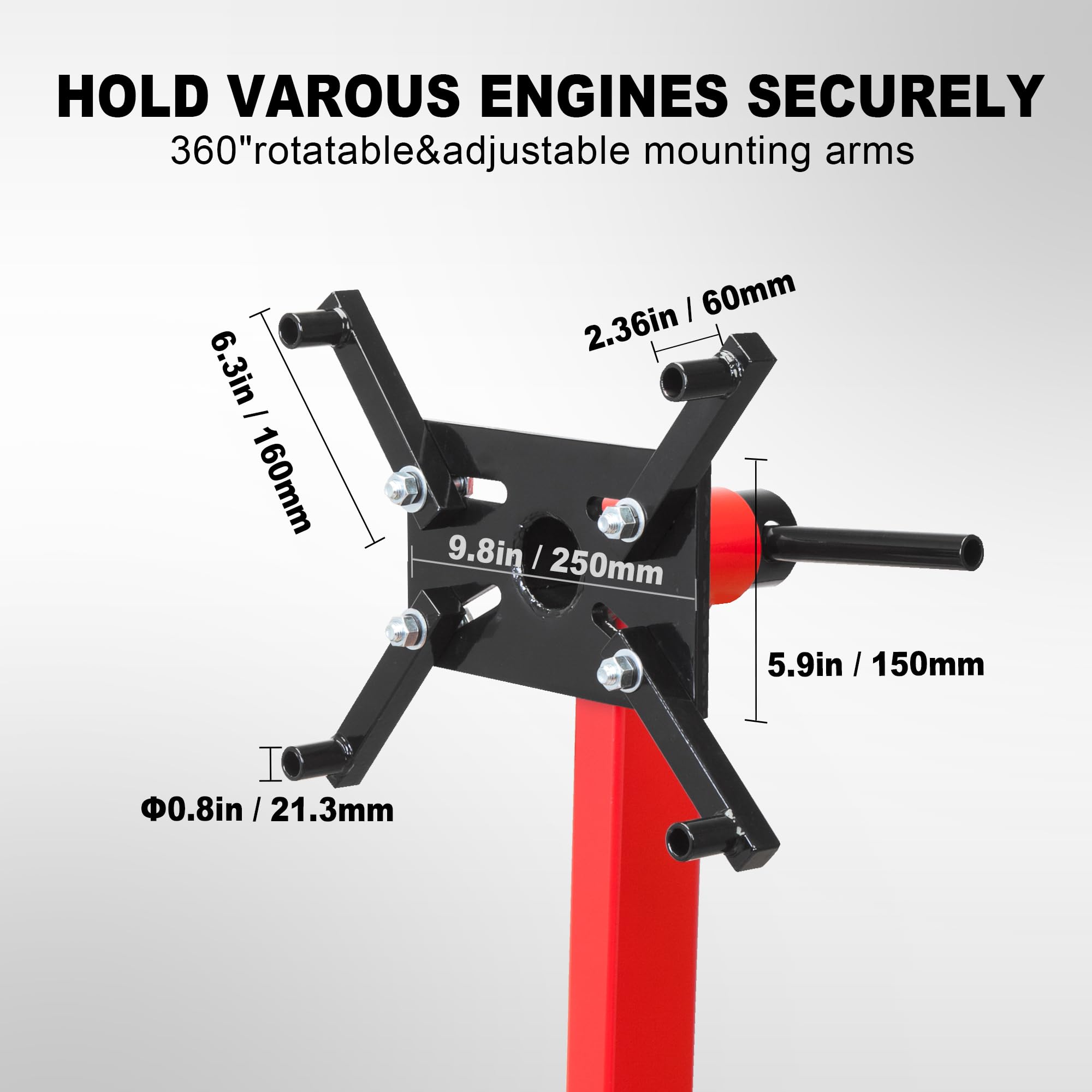 BIG RED TAM25671 Torin Steel Rotating Engine Stand with 360 Degree Adjustable Mounting Head and Extra Tool Storage Tray: 5/8 Ton (1,250 lb) Capacity, Red