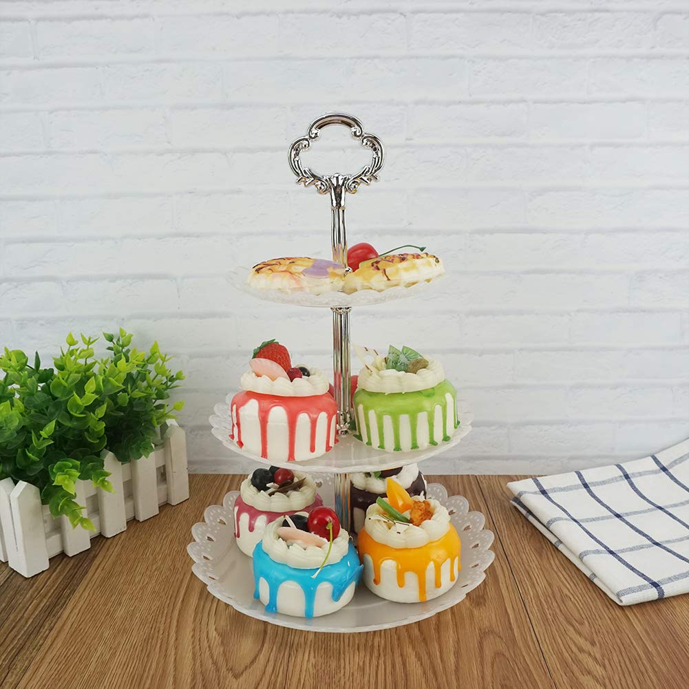Artliving 3-tier Plastic Cake Stand-Dessert Stand-Cupcake Stand-Tea Party Serving Platter Clear Silver