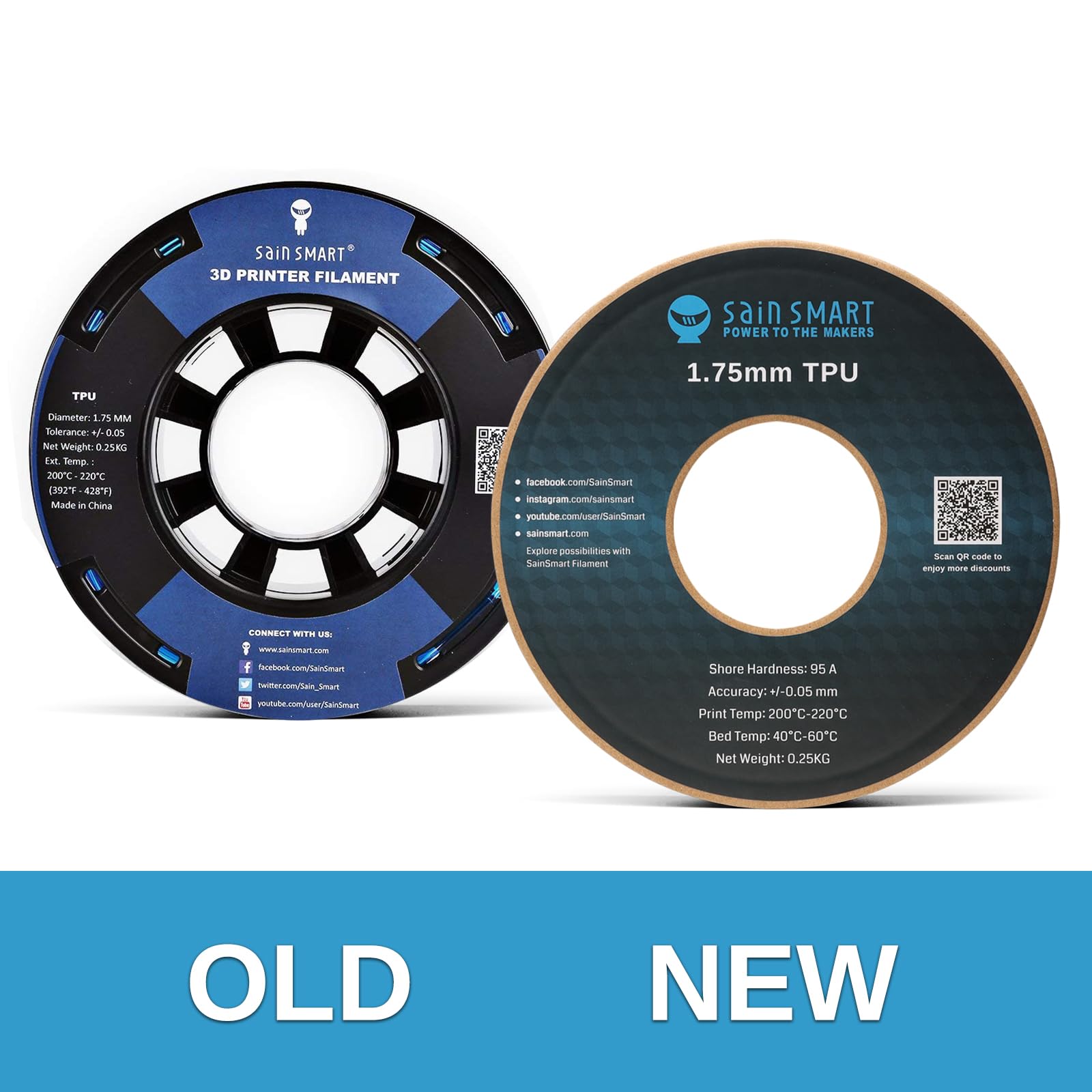 SainSmart - TPU-BLU-0.25KG1.75 SAINSMART 1.75mm 250g Flexible TPU 3D Printing Filament, Dimensional Accuracy +/- 0.05 mm (Blue)