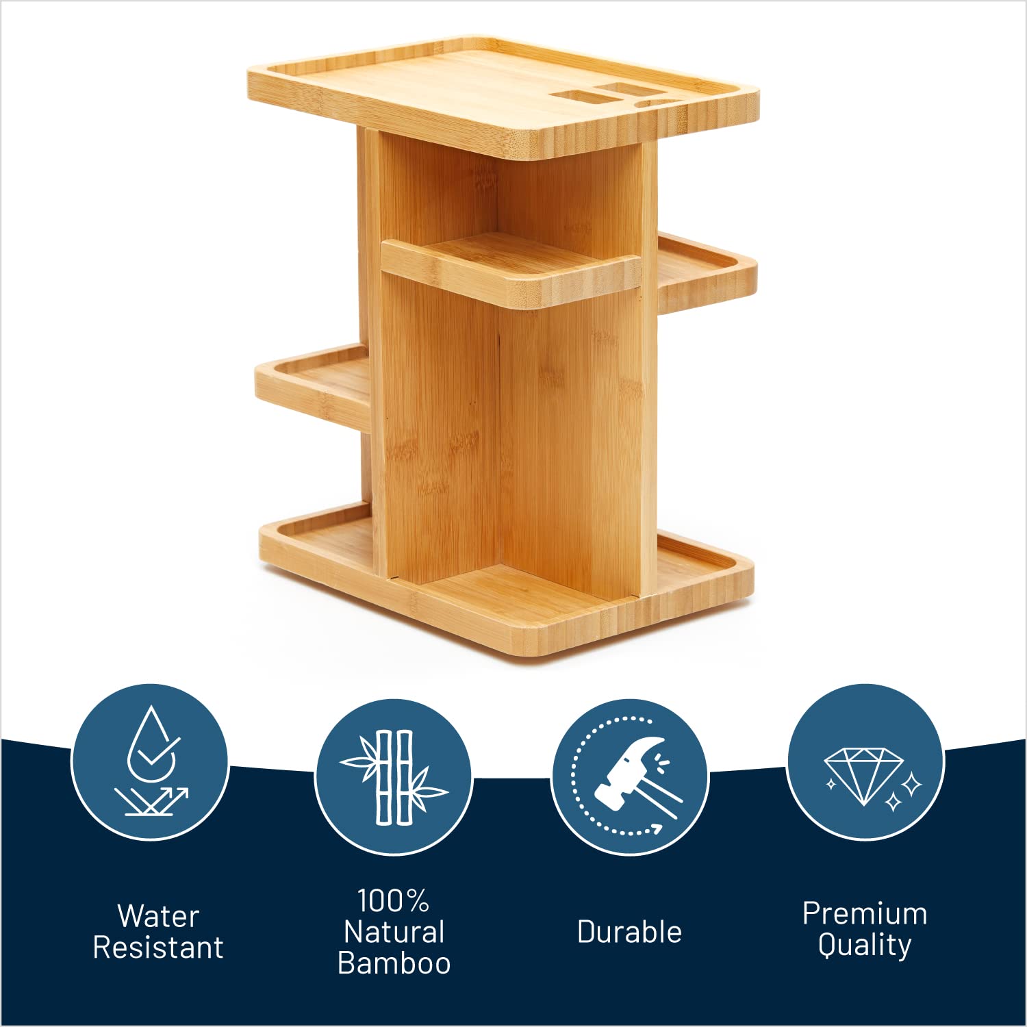 RoyalHouse Bamboo 360 Degree Rotating 12 inches Makeup Organizer, Display Cosmetic Organizer, Multi-Function Storage for Makeup Desk, Bathroom, Bedroom, Closet, and Toiletries