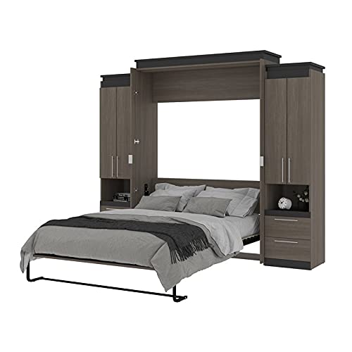 Atlin Designs 104" Queen Murphy Bed with 2 Storage Cabinets in Bark Gray