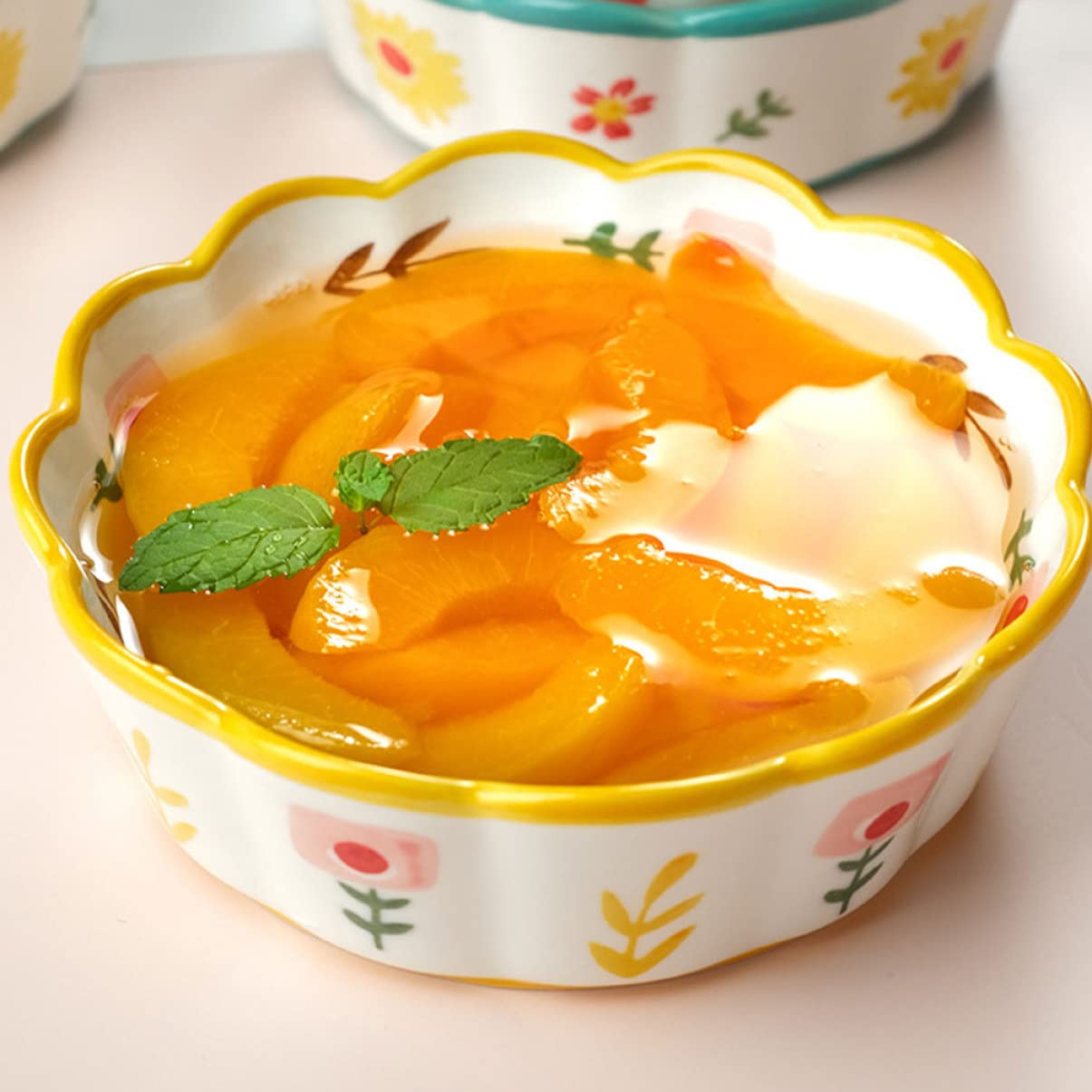 BESTonZON Yellow Mixing Cups Fruits Center Dip Dishwasher Microwave Baking Pattern Kids Kitchen Ramen Bakeware Fruit Floral Wedding Decorative Vegetables Pasta Snack Poorn Candy Oven Side