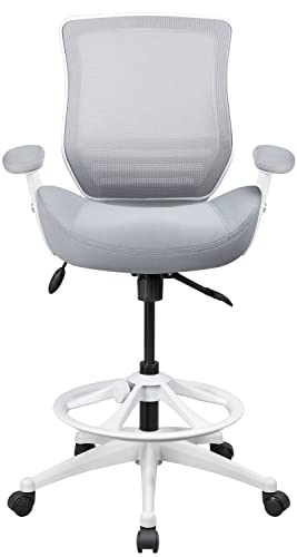 BOLISS Mid-Back Mesh Ergonomic Drafting Chair Tall Office Chair Task Chair with Adjustable Foot Ring and Height Adjustable Armrest (Grey)