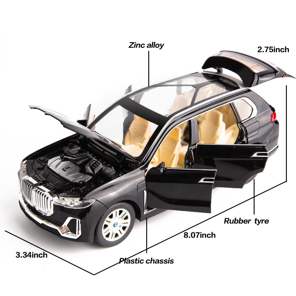 WAKAKAC Toy Car Compatible for 1/24 X7 Model Car, Alloy Die-cast Toy Vehicles,Pull Back Car Modelwith Sound and Light for Kids Boys Collectible Gift(Black)