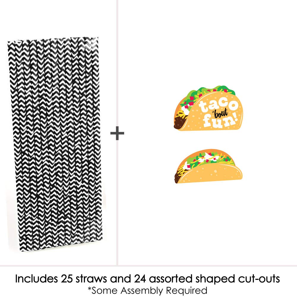 Big Dot of Happiness Taco ‘Bout Fun - Paper Straw Decor - Mexican Fiesta Striped Decorative Straws - Set of 24