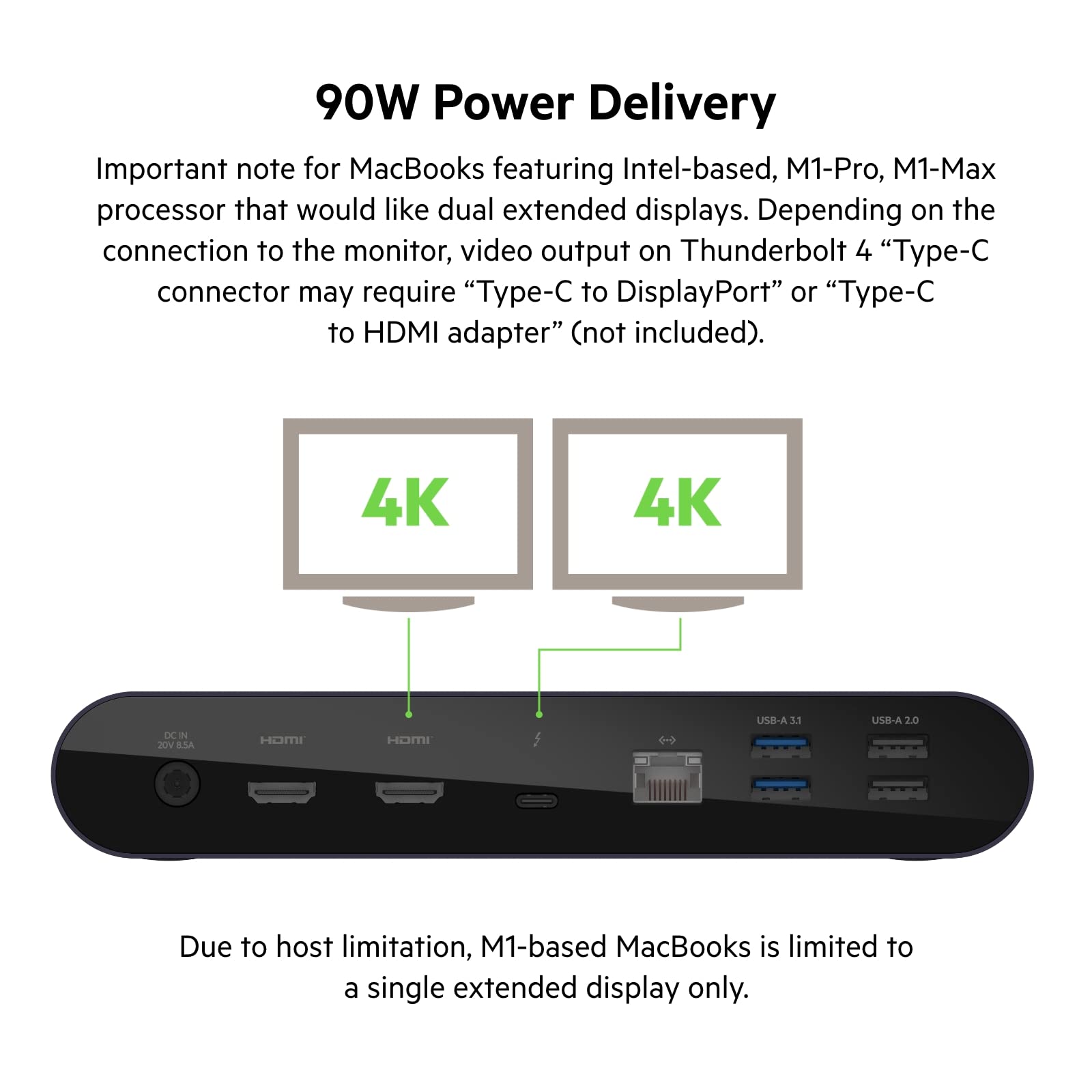 Belkin Thunderbolt 4 Docking Station & Thunderbolt 4 Cable (1M, 3.3ft Power Cable) - USB C Cable - USB Type C to Type C Cable with 100W Power Delivery PD, USB 4 Compliant