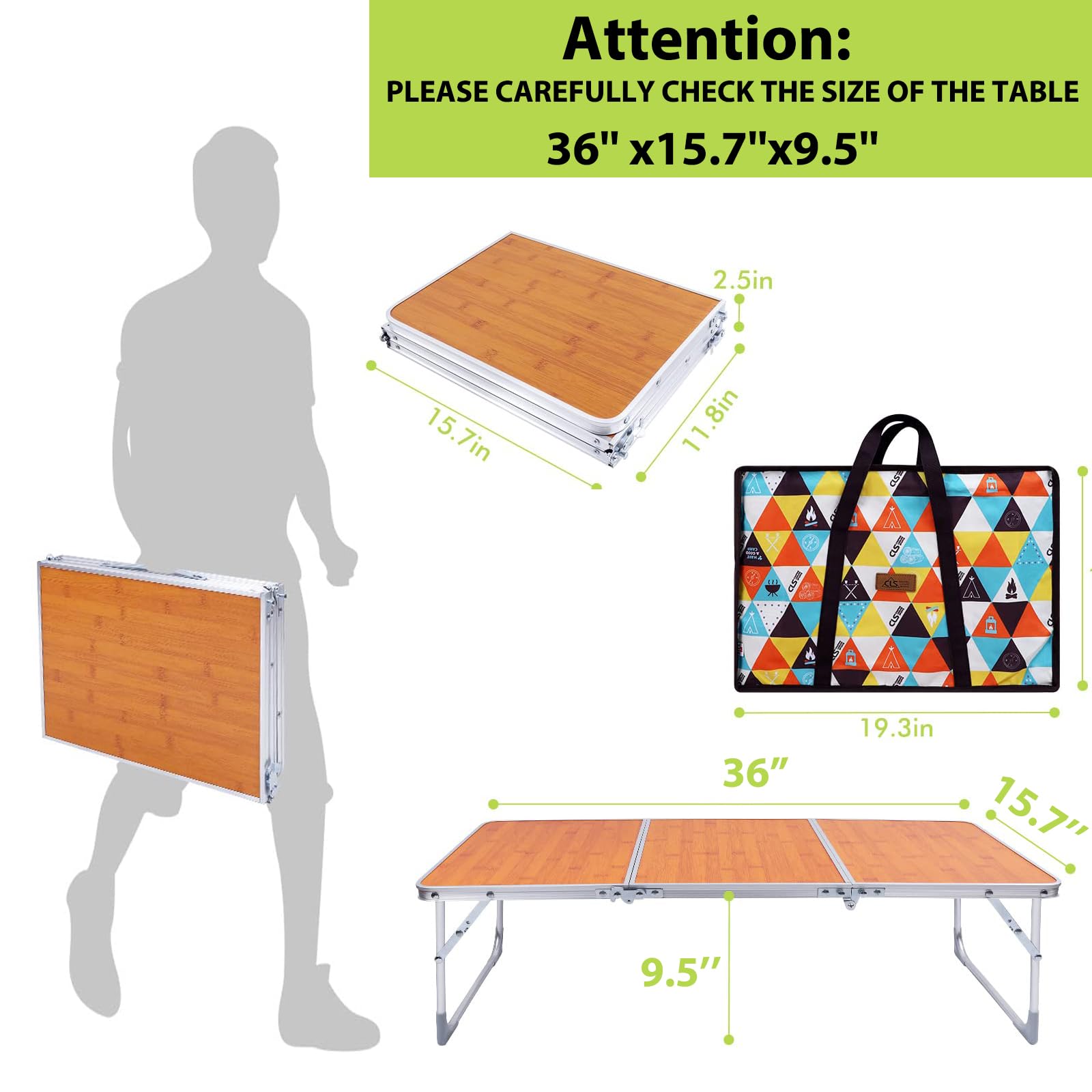 AO LI GEI Folding Camping Table,Portable Picnic Table Foldable Lightweight Outdoor Aluminum Legs,3 Fold Beach Table Carrying Handle for Party Picnic Beach Camping Home Office Cooking Beach
