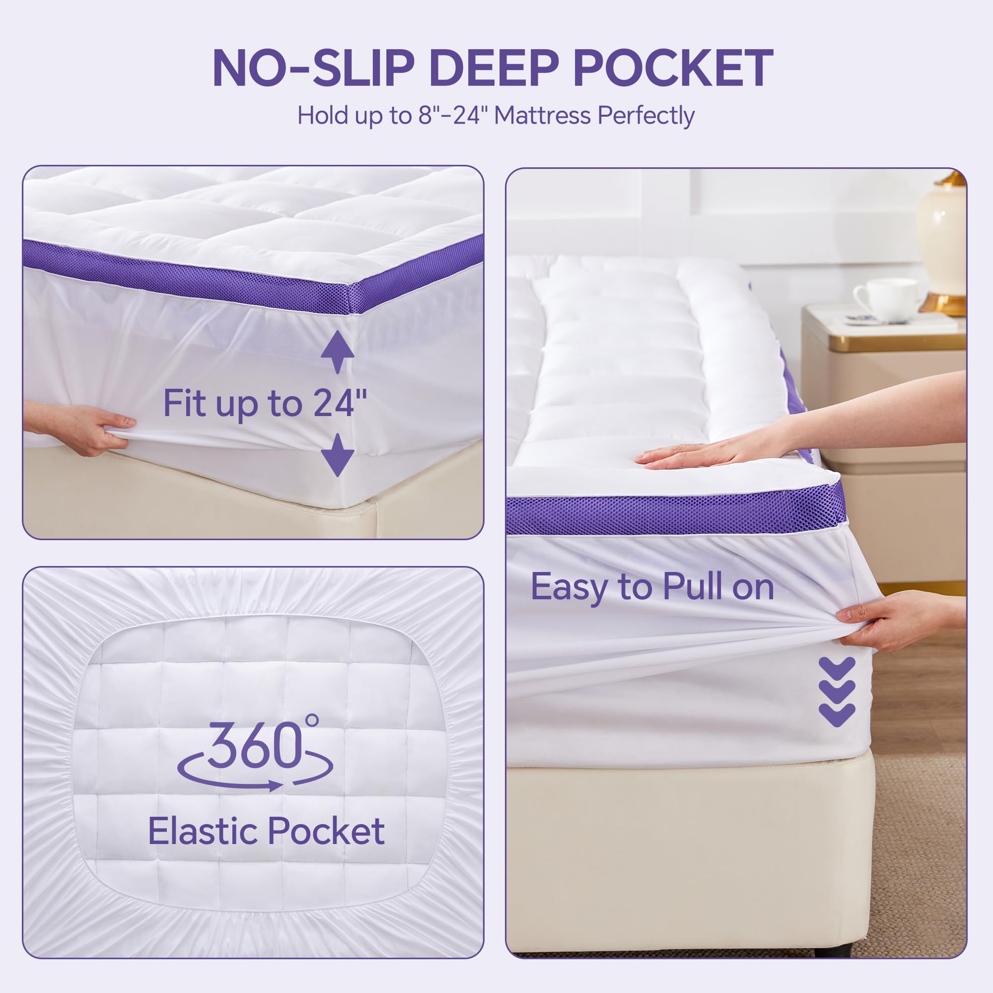 ChiXpace Dual Layer 4 Inch Memory Foam Mattress Topper Queen - 2 Inch Gel Memory Foam and 2 Inch Pillow Top Mattress Pad, 7-Zone Egg Crate Mattress Topper for Back Pain