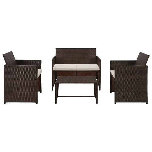 Camerina 4 Piece Patio with Cushions Patio Furniture Sets Outdoor Sectional Furniture Conversation Sets Patio Furniture Set Rattan Brown