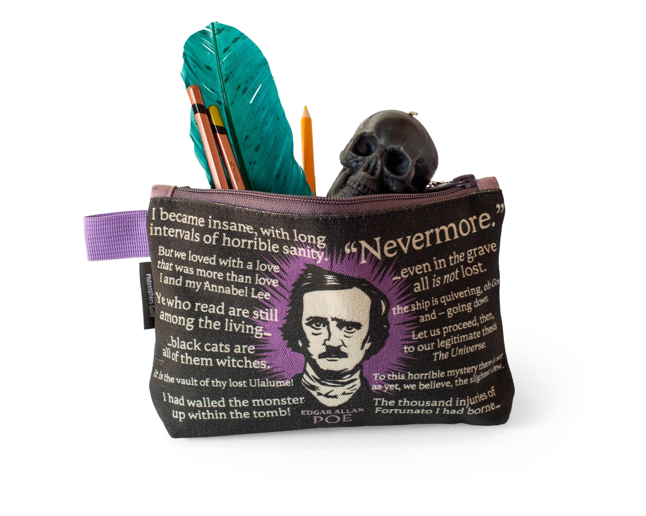 The Unemployed Philosophers Guild Edgar Allan Poe Bag - 9" Canvas Zipper Gothic Themed Pouch for Pencils, Tools, Cosmetics, Toiletries, and More