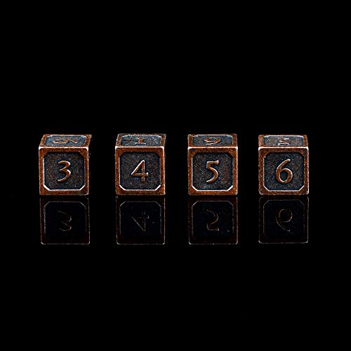 HEIMDALLR Metal Dice Set D&D 4D6s - 4pc Metal Dice Set w/Velvet Dice Bag - D&D Dice Set D&D (Dungeons and Dragons Dice Set) for RPG - Blacksmith Craft Dice (Weathered Bronze)