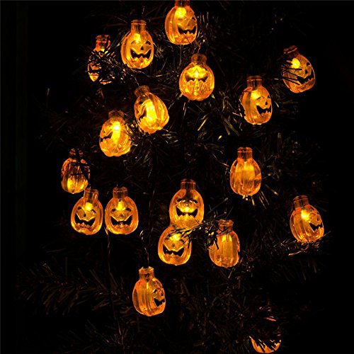 Hann Solar String Lights, 30 LEDs Pumpkin Waterproof Outdoor Halloween String Lights Solar Powered Globe Fairy String Lights for Garden, Yard, Home, Landscape,Christmas Party (2 Pack)