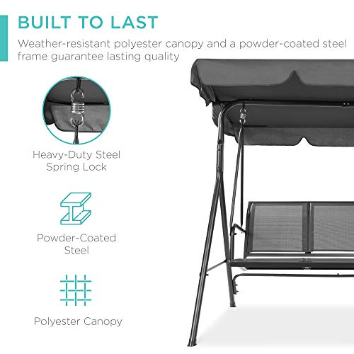 Best Choice Products 2-Seater Outdoor Adjustable Canopy Swing Glider, Patio Loveseat Bench for Deck, Porch w/Armrests, Textilene Fabric, Steel Frame - Gray
