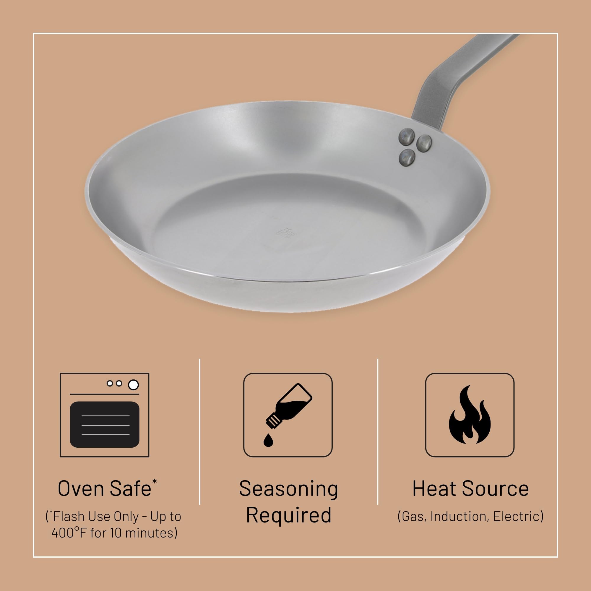 de Buyer MINERAL B Carbon Steel Omelette Pan - 8” Diameter, Naturally Nonstick - Made in France