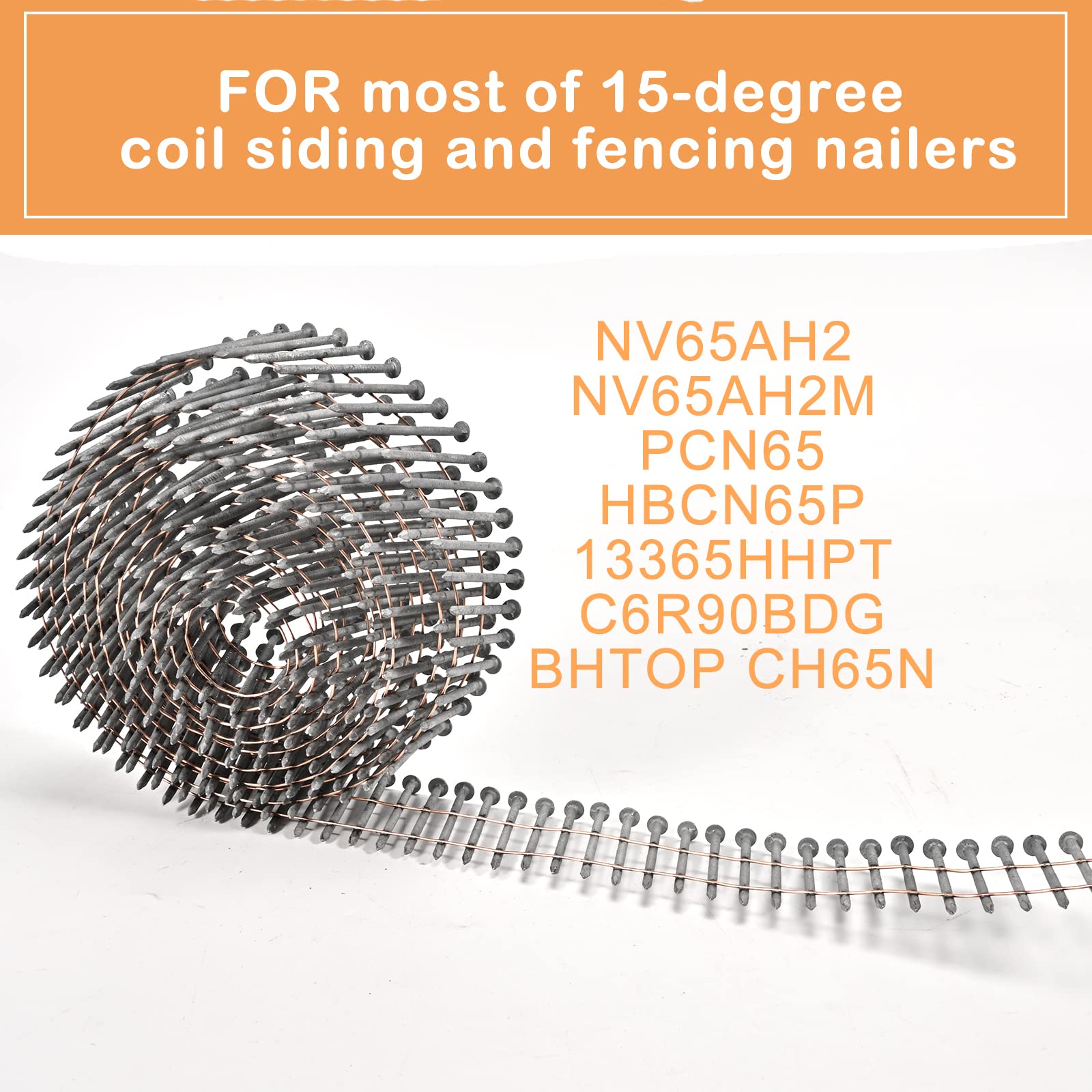 BHTOP 3600 Count Siding Nails, 15-Degree 1-3/4 Inch *.092 Wire Collated Coil Ring Shank Nails, Full Round Head Hot-Dipped Galvanized Siding Nailer Attachment Replacement Parts