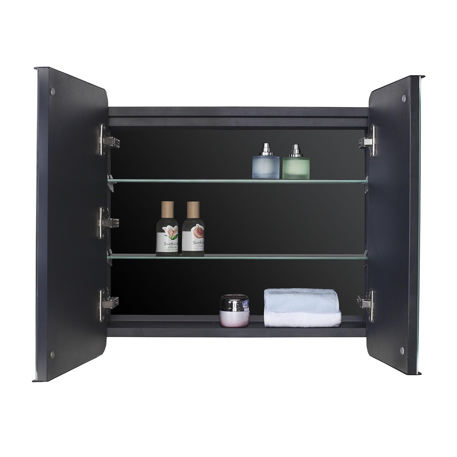 IDYLLOR LED Bathroom Medicine Cabinet with Round Corner Framed Mirror Door 22 x 20 inch, Recessed or Surface Mount, with Adjustable Glass Shelves Shelves