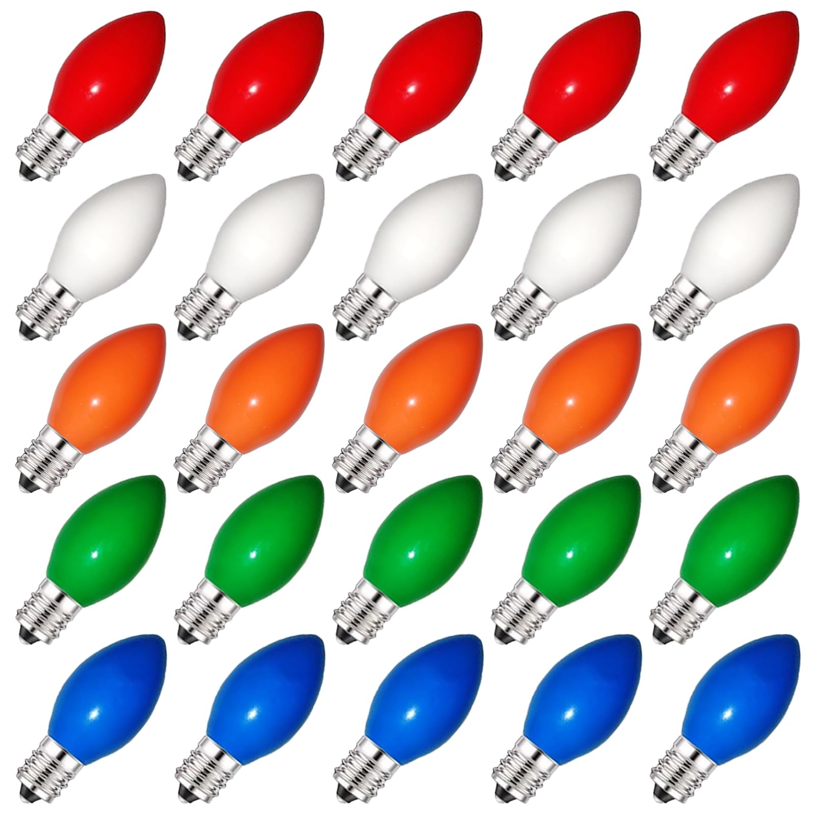 C7 LED Christmas Replacement Bulbs, 25 Pack C7 Multicolor LED Light Bulbs, Vintage Christmas String Light Bulbs for Indoor Outdoor Backyard Christmas Tree String Lights, C7/E12 Candelabra Base
