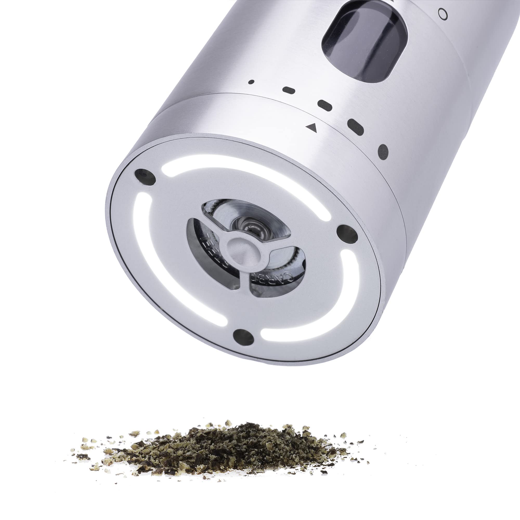 BLACK RAIN Pepper Mill Grinder - High Pepper Volume Automatic Peppercorn Grinder w/Built-in LED Lighting - Sturdy Aluminum Electric Pepper Grinder w/Rechargeable Lithium Battery (Matte Black)