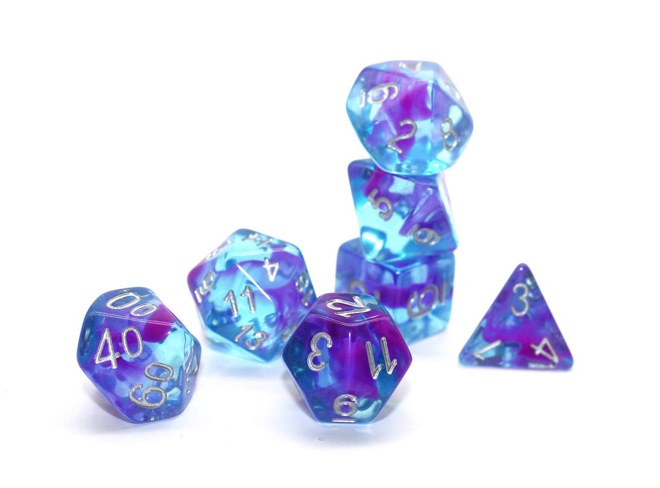DND Dice Set-Blue Mix Purple RPG Dice for D&D Dungeons and Dragons Role Playing Game Polyhedral Transparent Swirl Dice