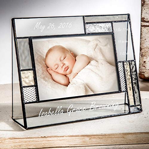 Personalized Baby Picture Frame Grey and Yellow Engraved Glass 4x6 Photo Nursery decor Newborn girl or boy J Devlin Pic 392-46H EP530 (4x6 horizontal)